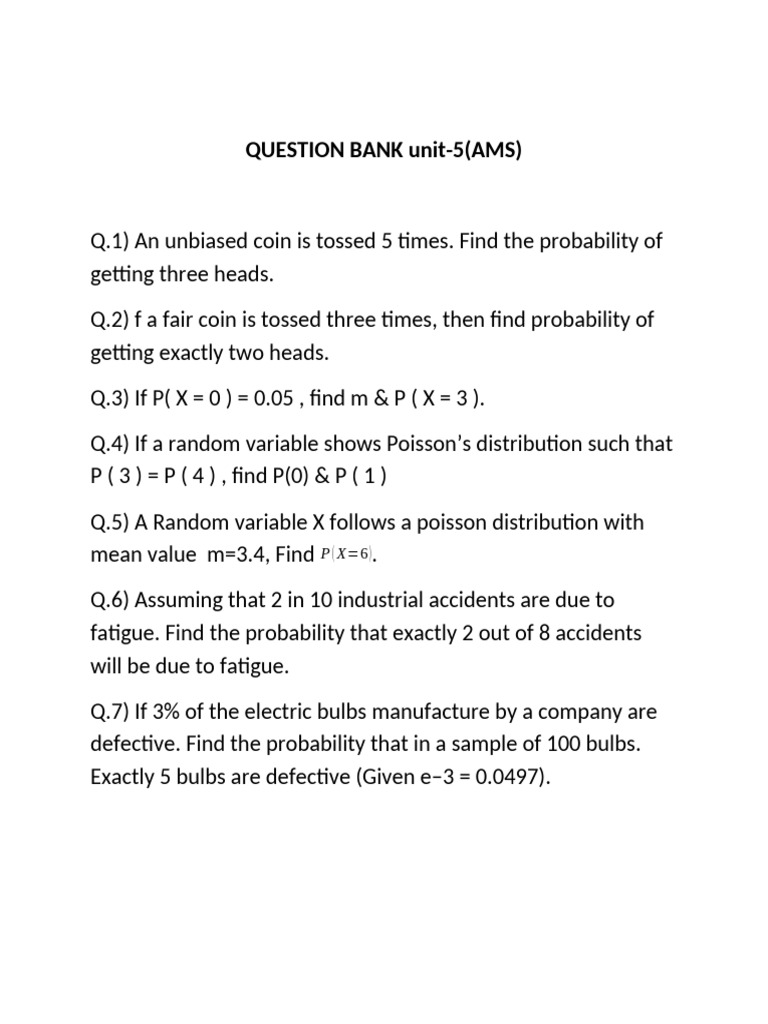 QUESTION BANK Unit 5-AMS | PDF | Probability Distribution | Standard Deviation