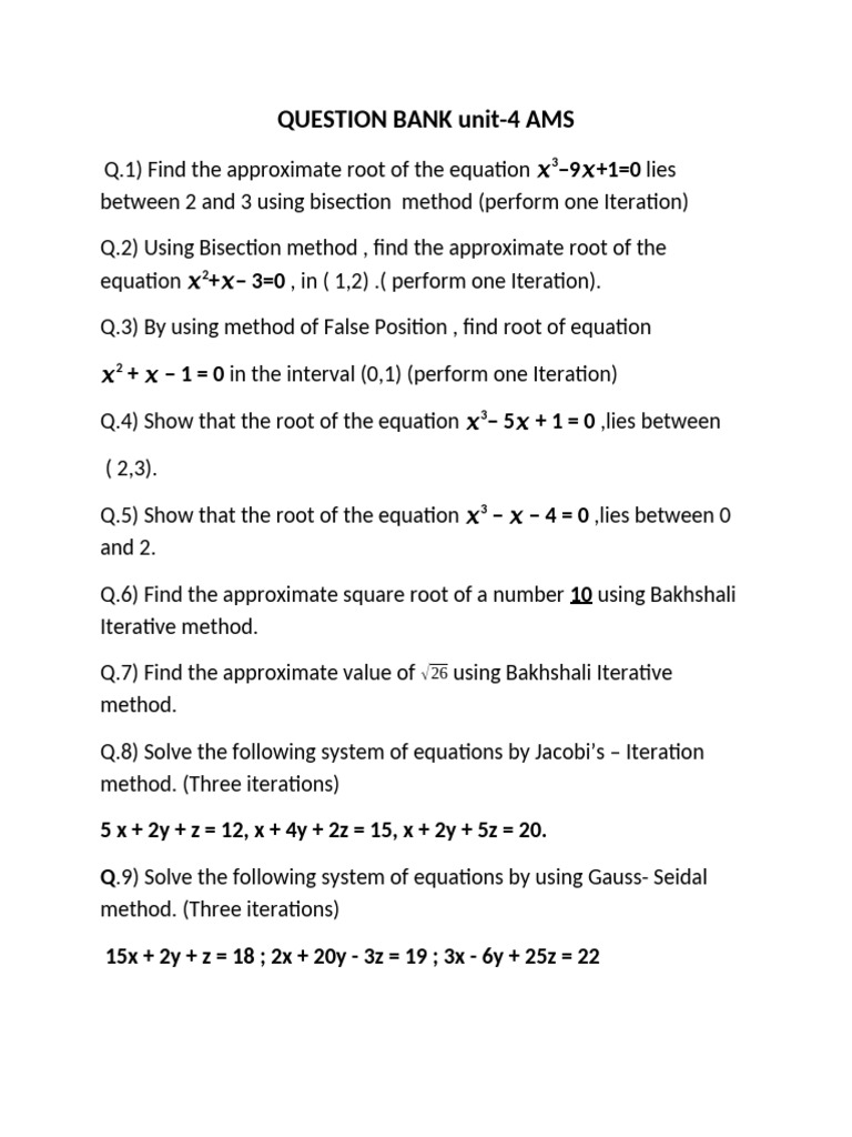 Question Bank Unit 4-Ams | PDF | Applied Mathematics | Mathematics Of Computing