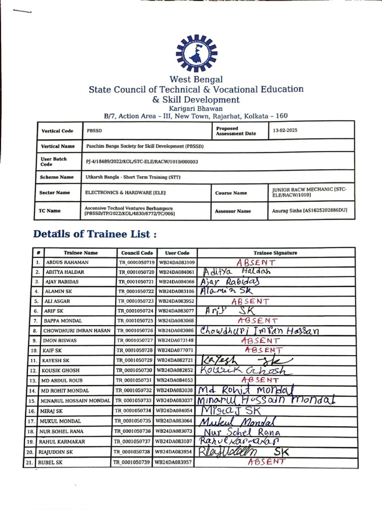 Assessment Attendance Batch 3 | PDF