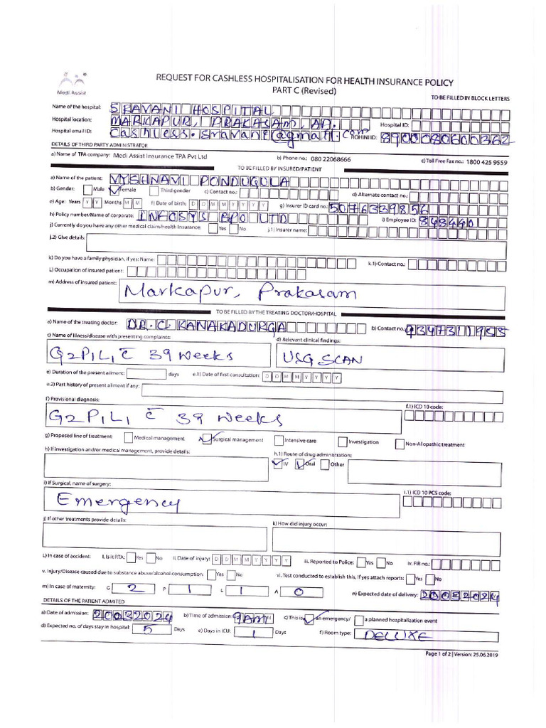 Preauth - Sravani Hospitals | PDF | Identity Document | Access Control