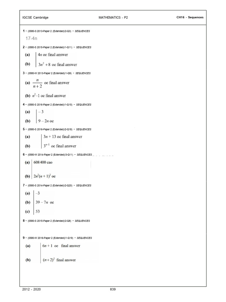 IGCSE Math P2 Sequence Ans | PDF