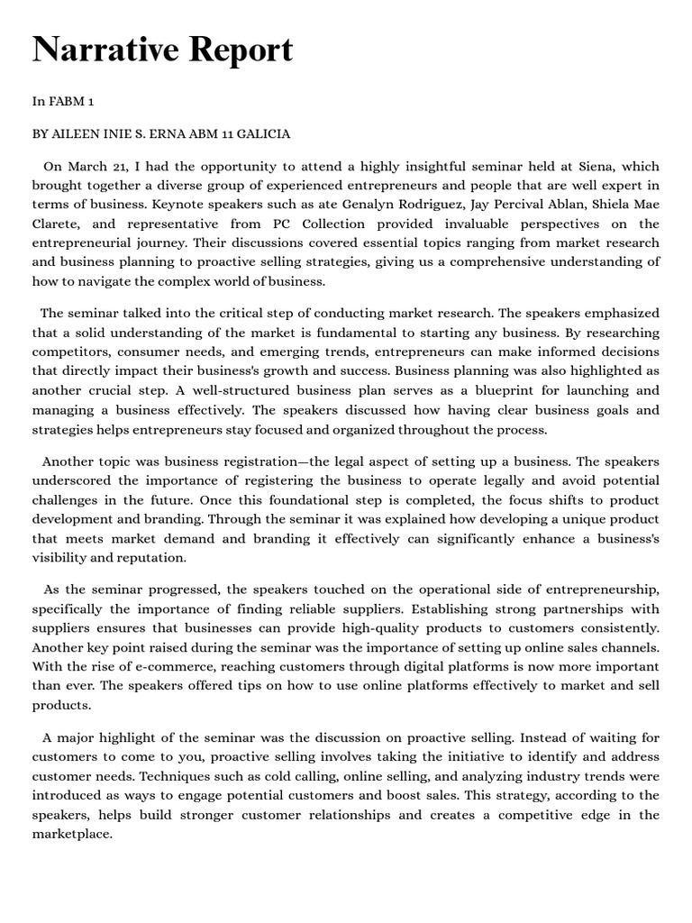 Narrative Report - 20250402 - 200512 - 0000 | PDF | Entrepreneurship ...