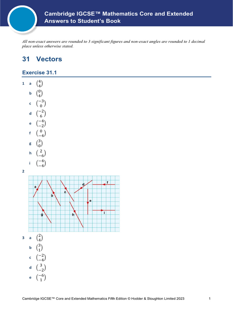 iGCSE Vectors Hodder Vectors Answers v2 | PDF | Mathematics | Geometry