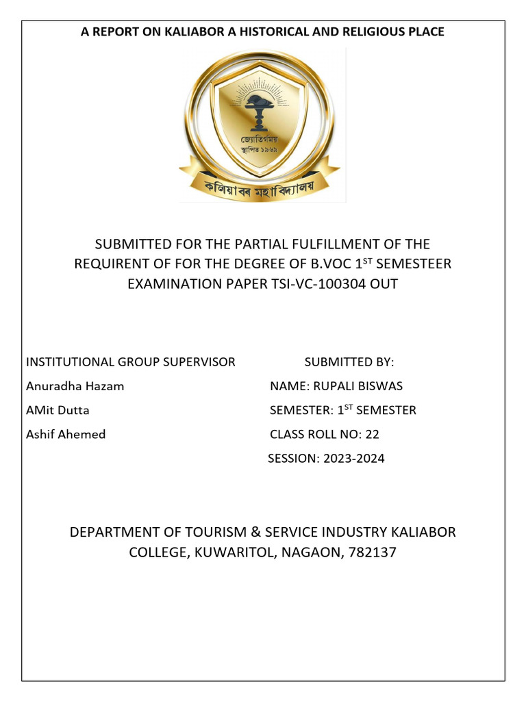 A Report On Kaliabor A Historical and Religious Place - 014913 | PDF