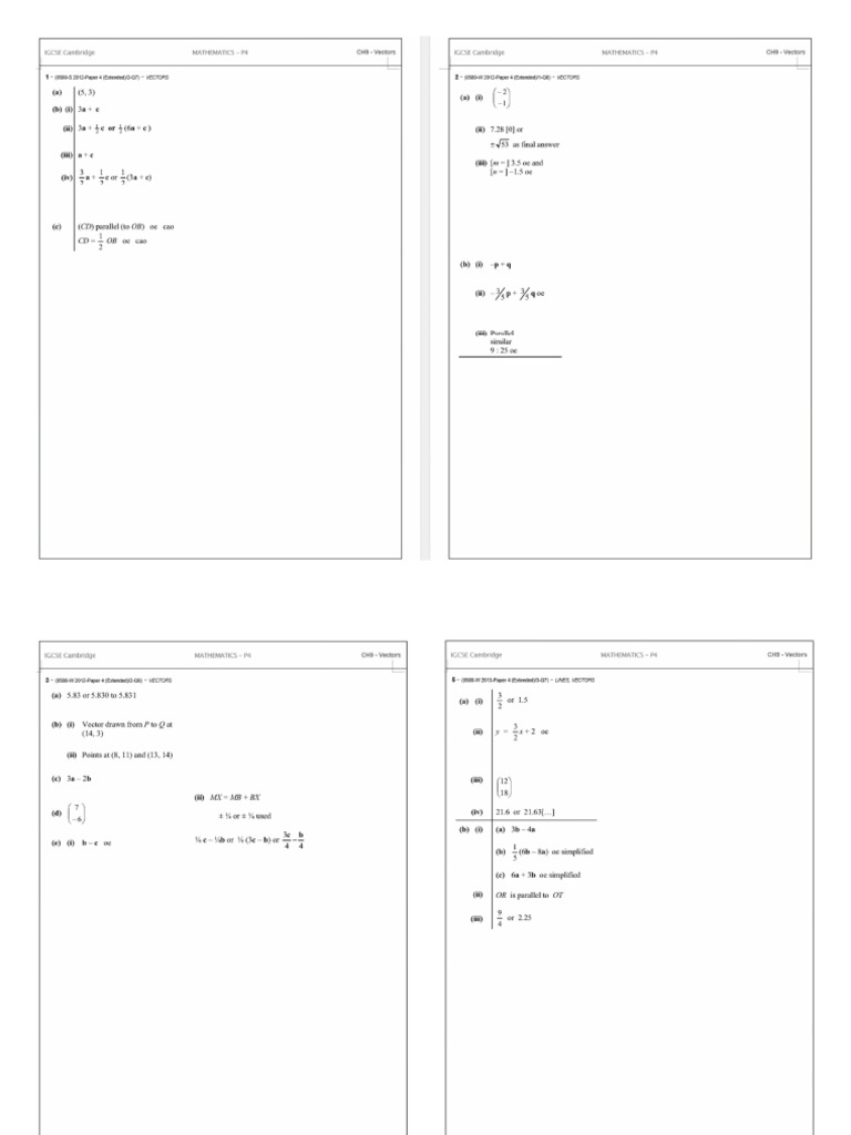 iGCSE P4 Past Papers Grouped by Vectors 2in1 408 - 412 416 417 Ans | PDF