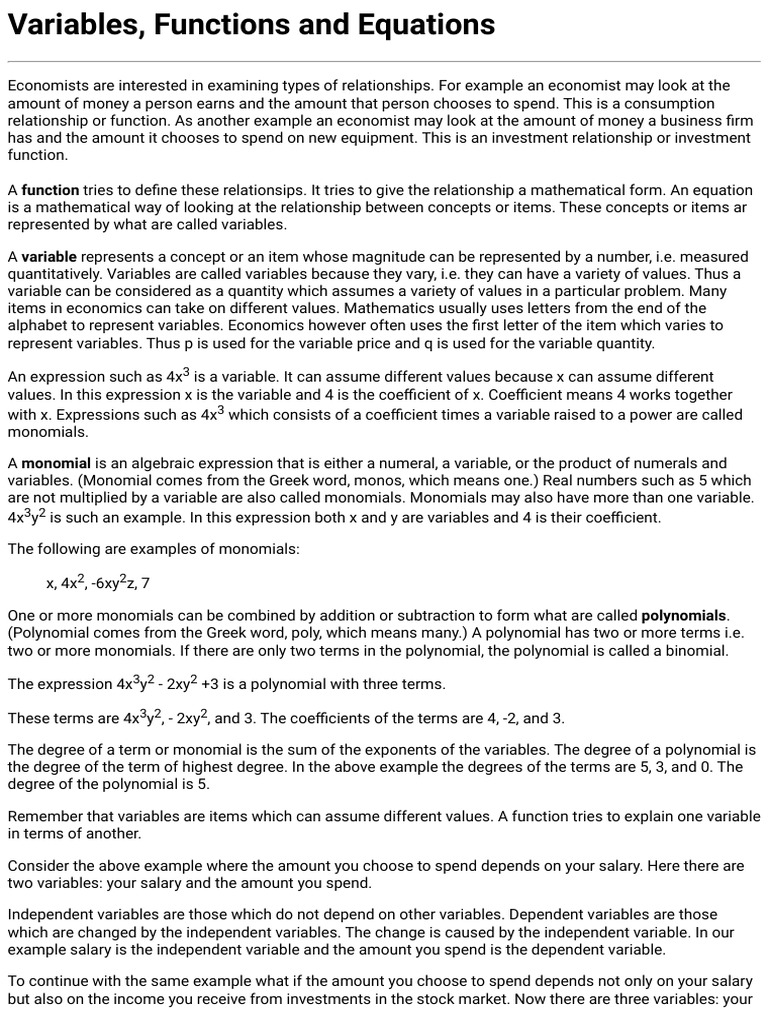Understanding Functions and Variables in Economics | PDF | Variable ...