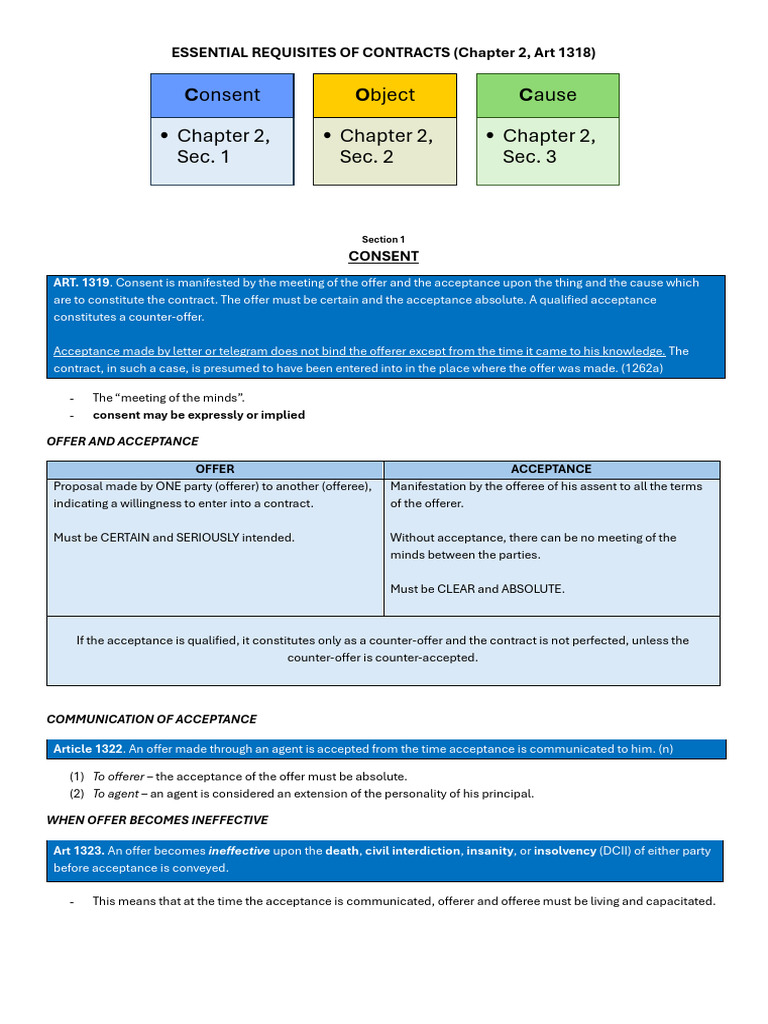 Essential Requisites of Contracts | PDF | Offer And Acceptance | Civil ...