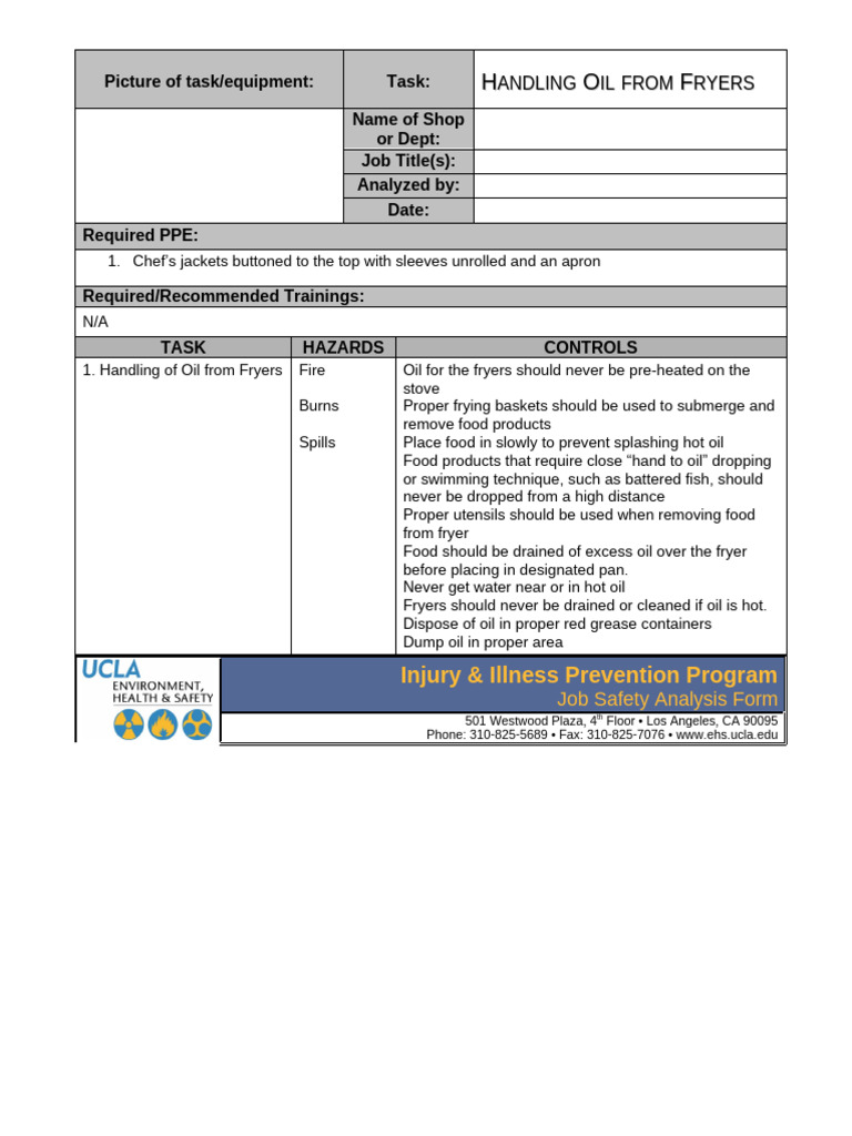 Safe Handling of Fryer Oil Procedures | PDF