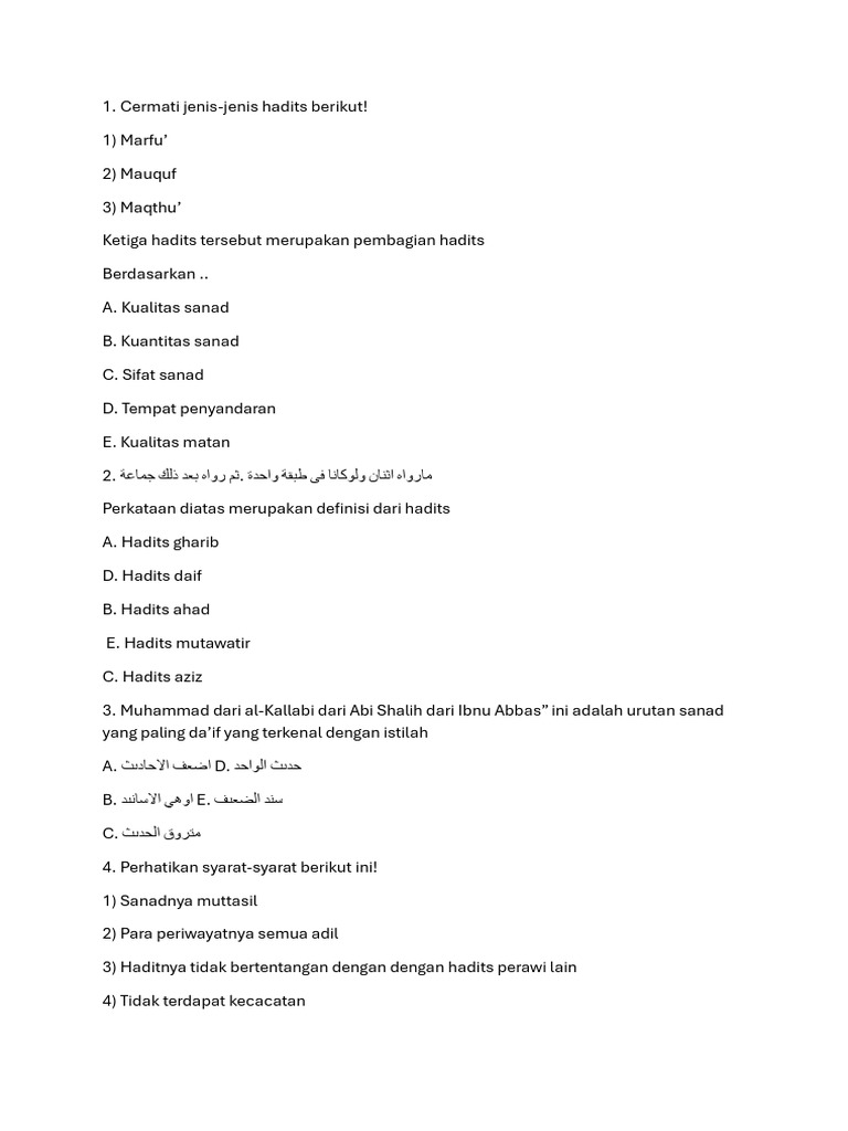 Soal Ujian Qur'an Hadits Kelas 12 | PDF