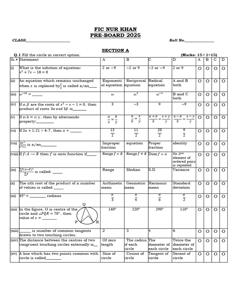 10th-Preboard, 2025 Maths | PDF | Circle | Trigonometric Functions