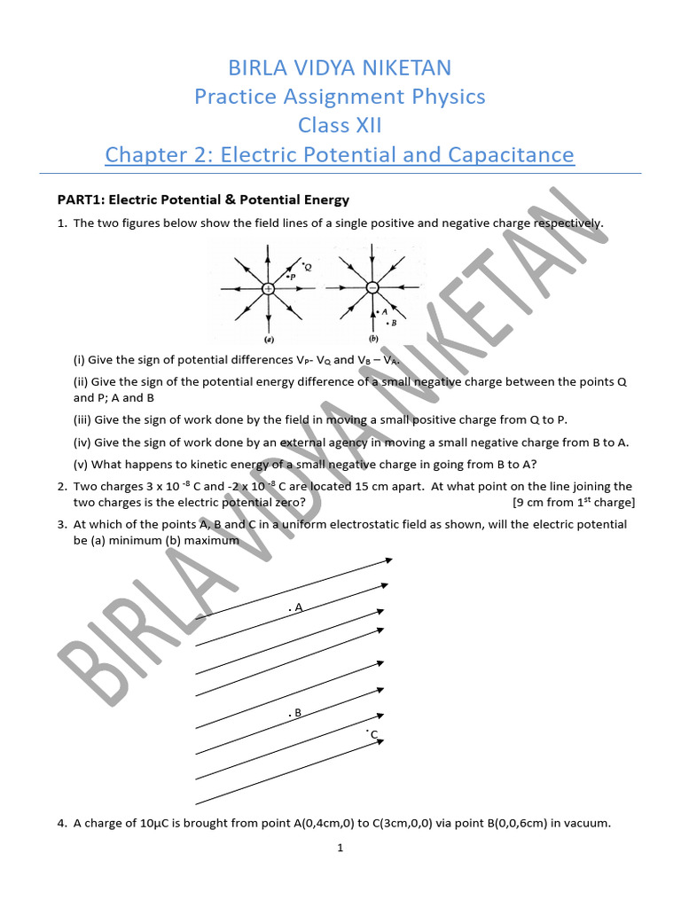 Ch2 - Physics - Practice Assignment - Electric Potential and Capacitance | PDF | Capacitor ...