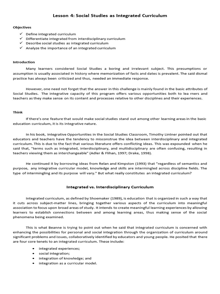 Understanding Integrated Social Studies Curriculum | PDF | Curriculum ...