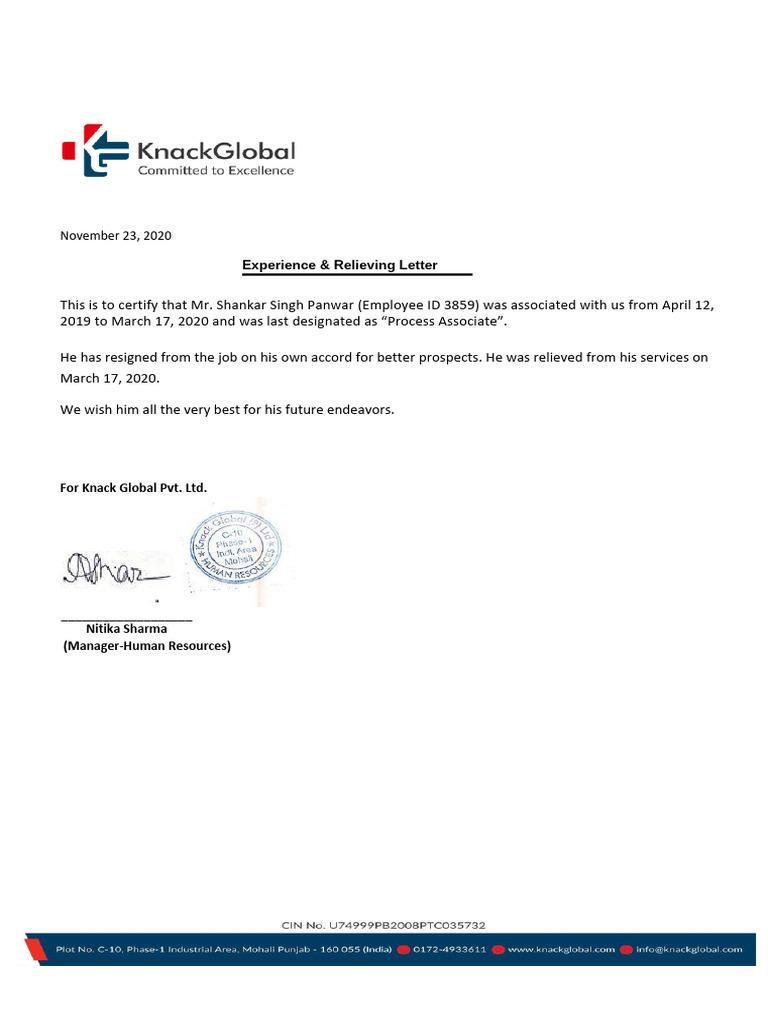 Experience Letter-Shankar Singh Panwar (3859) PDF | PDF