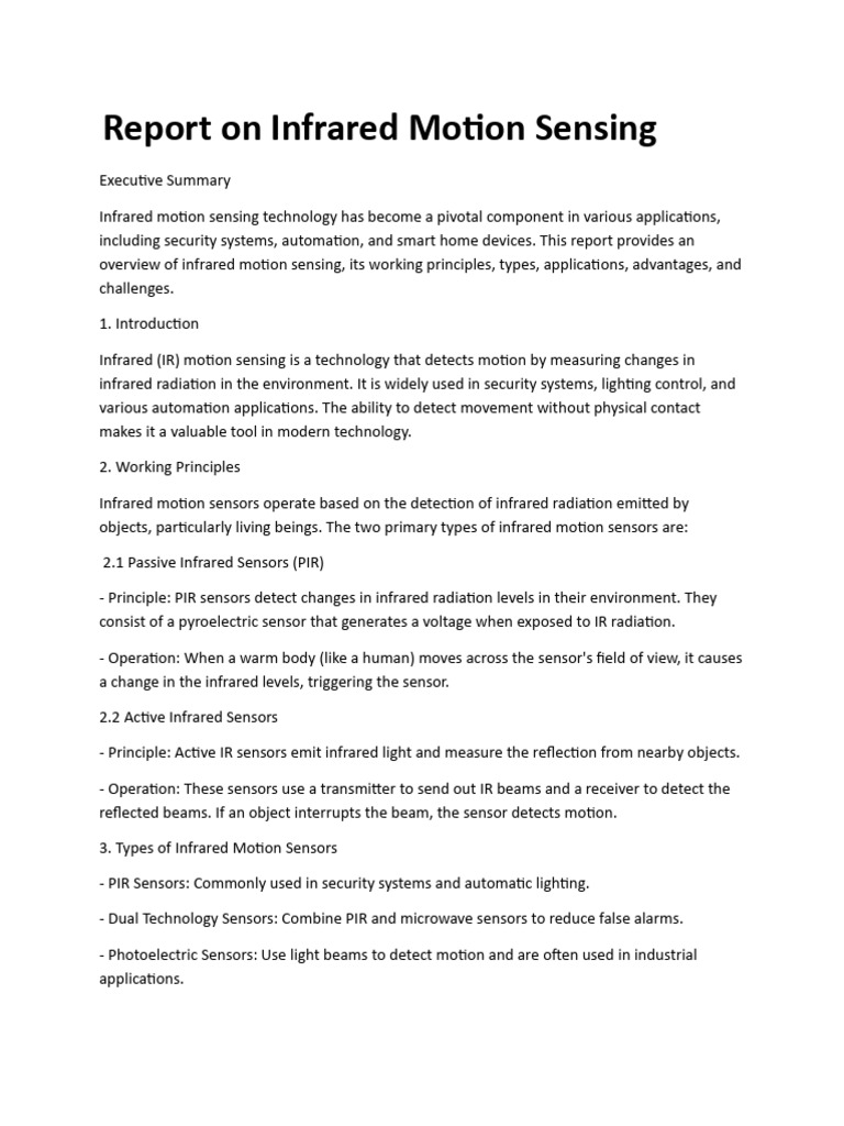 Report On Infrared Motion Sensing | PDF | Infrared | Electromagnetic ...