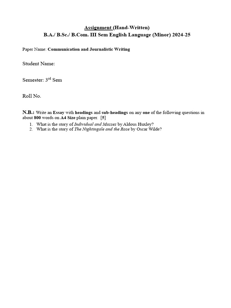 Assignment III Sem English Language 2024-25 | PDF