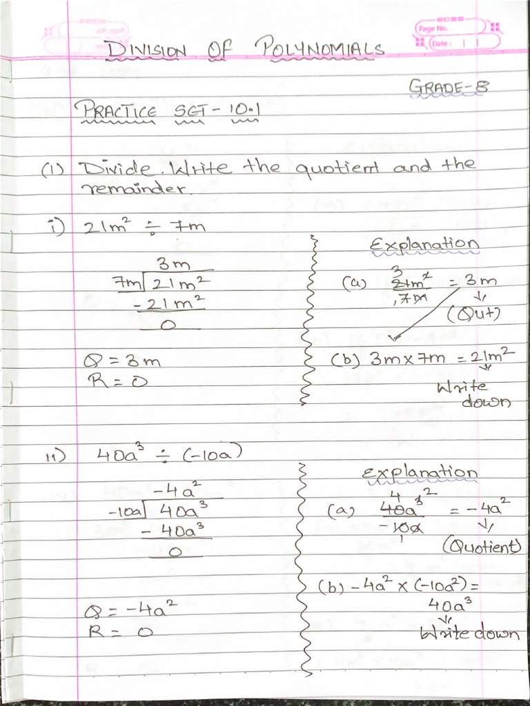 Grade 8 - Division of Polynomials (10.1) | PDF