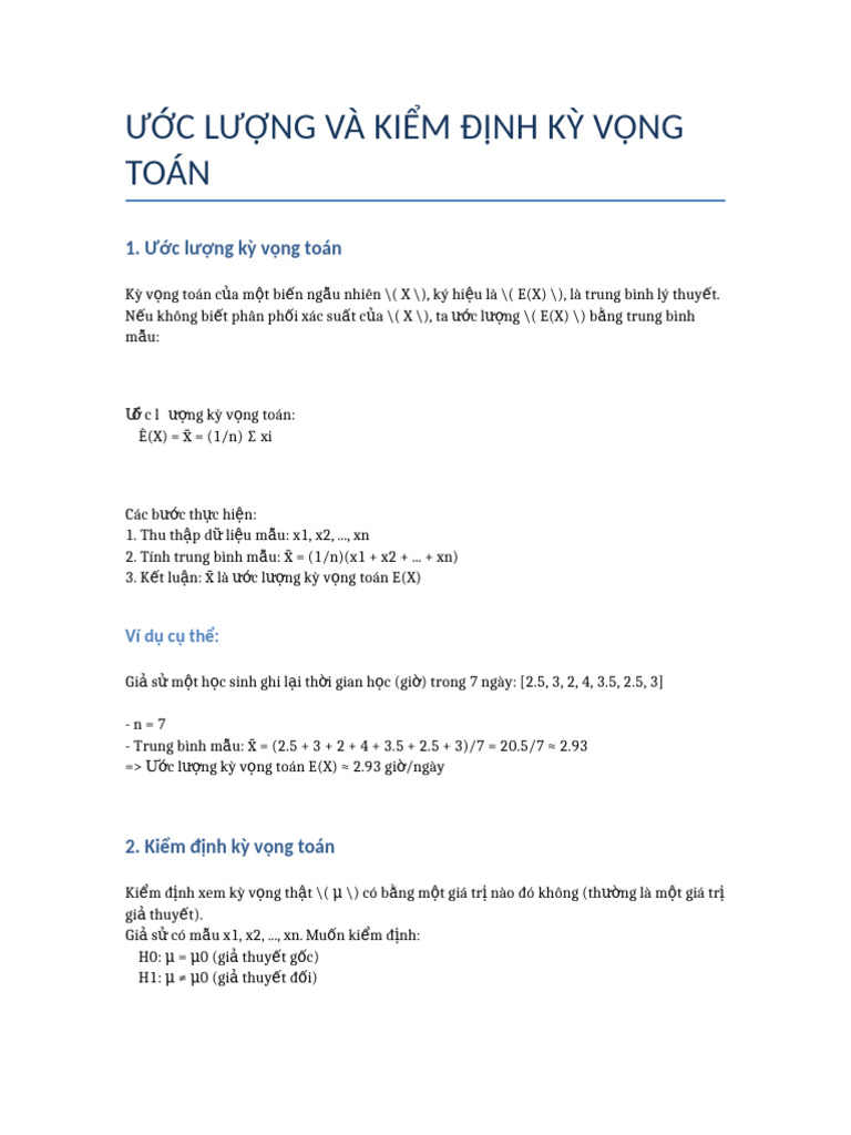 Uoc Luong Va Kiem Dinh Ky Vong Toan | PDF