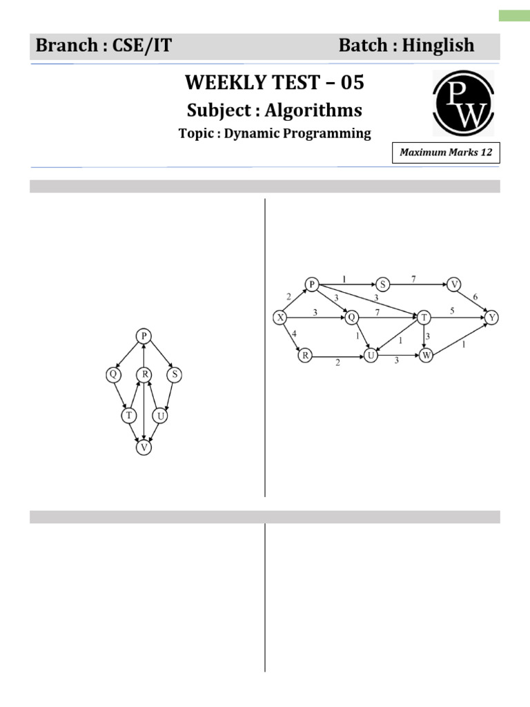 Algorithms - Weekly Test 05 - Test Paper | PDF | Combinatorics ...