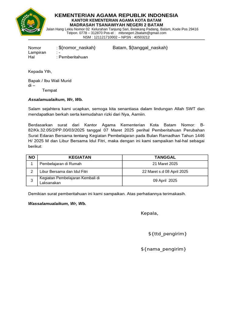 Pemberitahuan Kegiatan Ramadhan 2025 | PDF