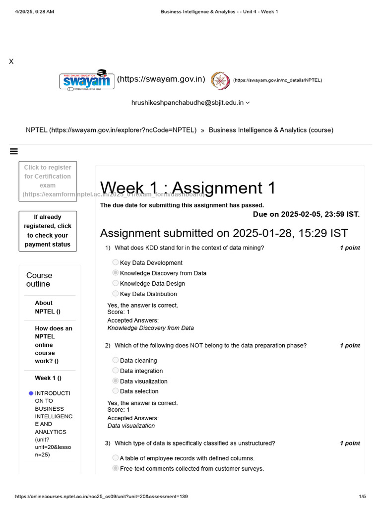 Assingments Bia Nptel - Removed | PDF | Data Warehouse | Databases
