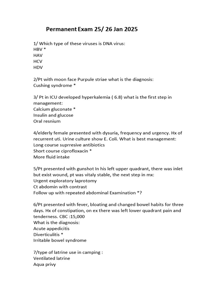 Key Medical Exam Questions and Answers | PDF | Headache | Childbirth
