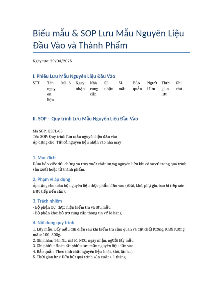 Bieu Mau SOP Luu Mau Nguyen Lieu Thanh Pham | PDF