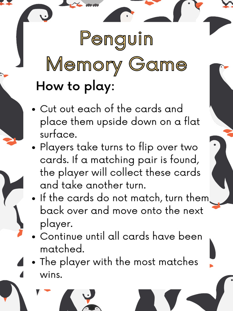 Colorful Penguin Memory Game | PDF