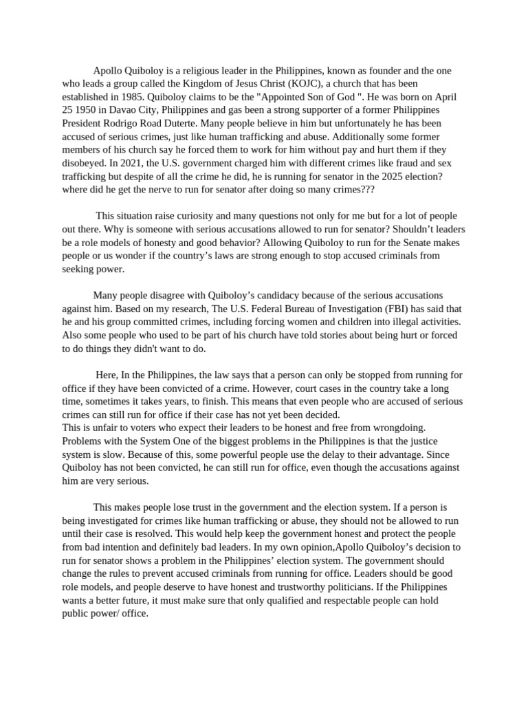 Apollo Quiboloy Is A Religious Leader in The Philippines | PDF | Crimes ...