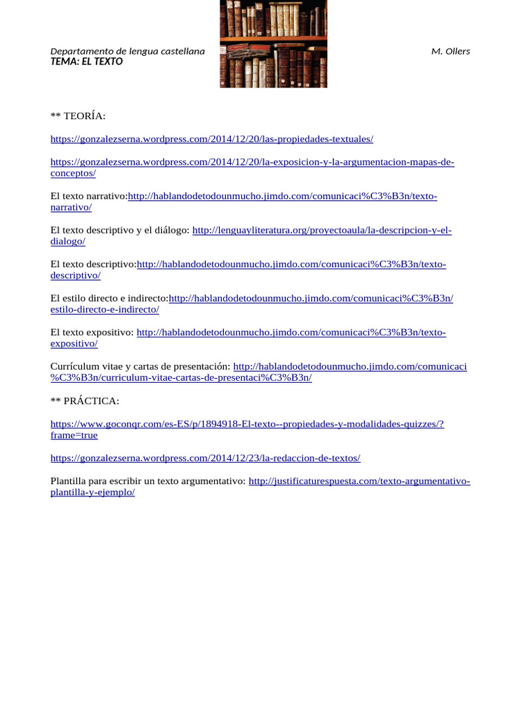 El Texto:teoría y Tipos de Textos (Enlaces) | PDF