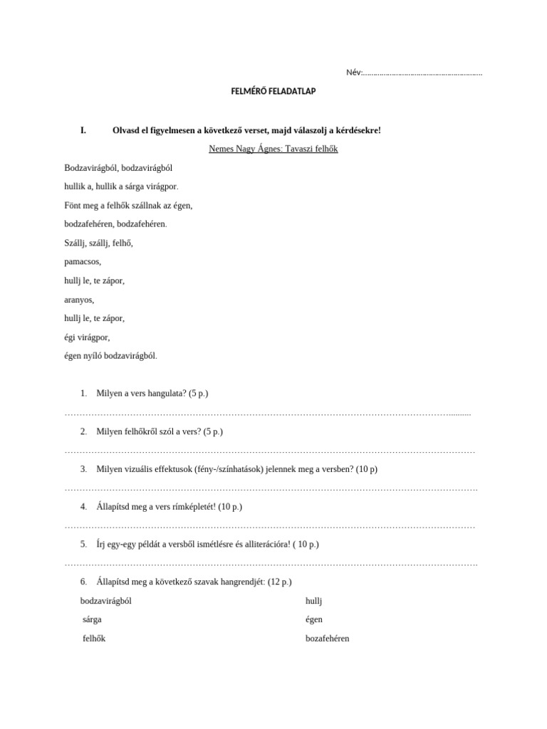 7. oszt. felmérő | PDF