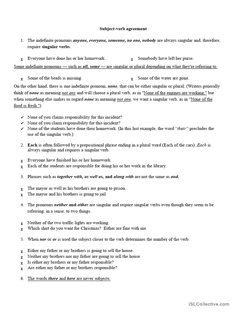 Subject Verb Agreement (Flyer - 2) Explanation | PDF | Grammatical ...