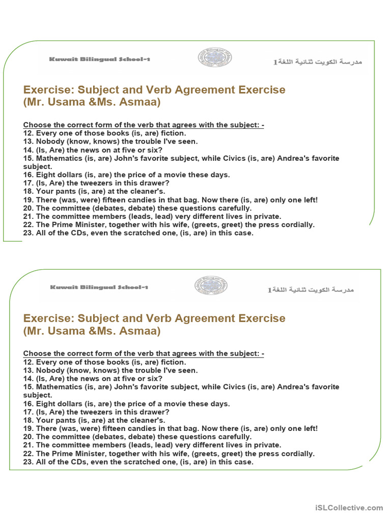 Subject-Verb Agreement Practice | PDF