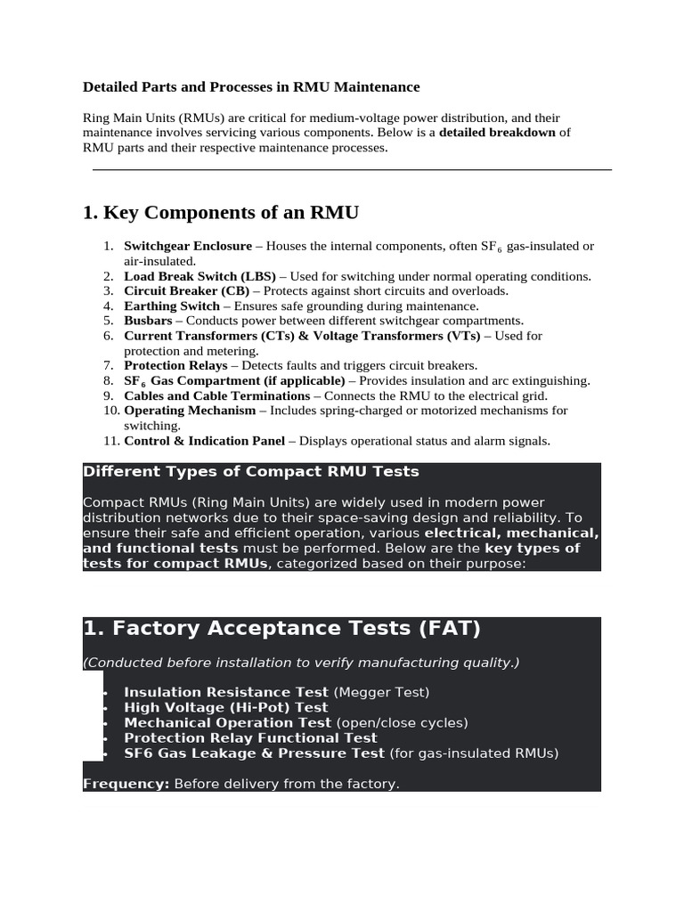 RMU Maintenance: Parts & Testing Guide | PDF | Relay | Power Engineering