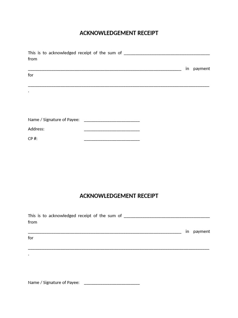 Acknowledgment Receipt Template | PDF