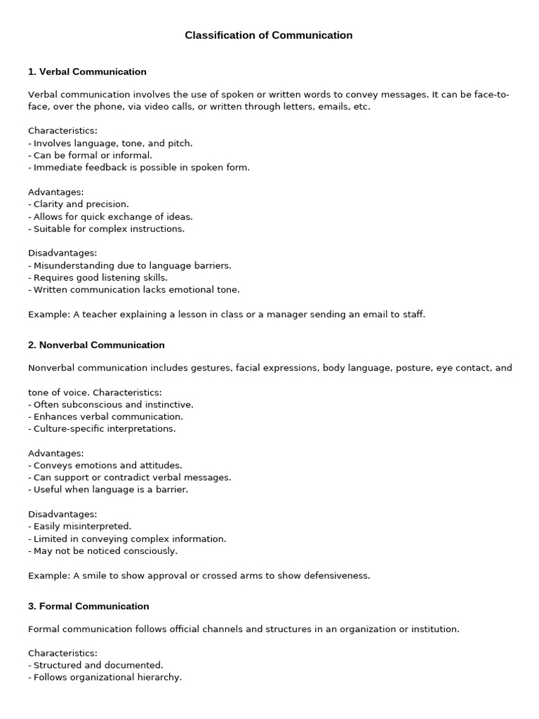 Classification of Communication | PDF | Communication | Nonverbal ...