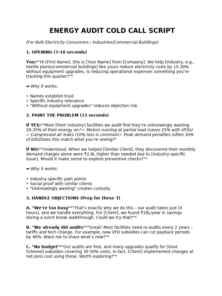 Energy Audit Cold Call Script | PDF