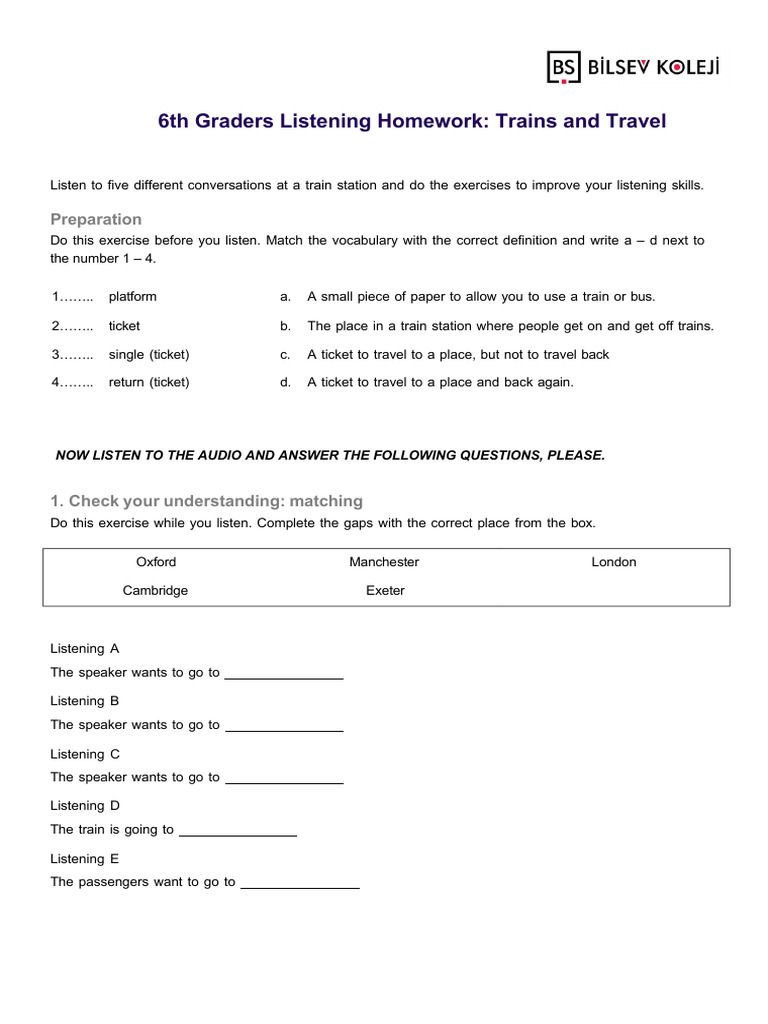 Listening Homework: Trains and Travel | PDF