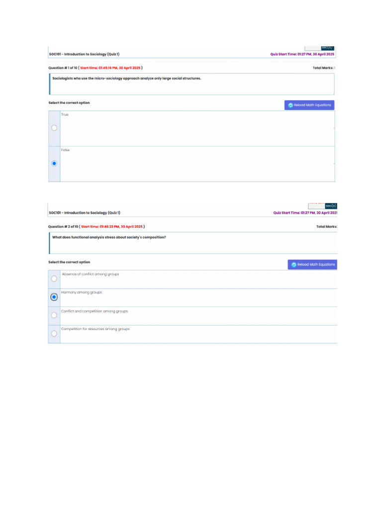 Soc 101 Quiz 1 2025 | PDF