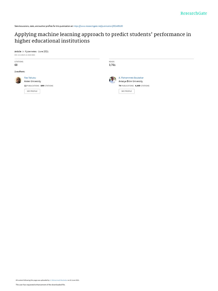 Applying Machine Learning Approach To Predict Student's Performance I HE | PDF | Logistic ...