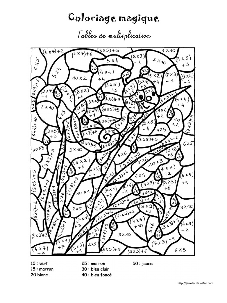 COLORIAGE MAGIQUE Table de Multiplication Escargot | PDF