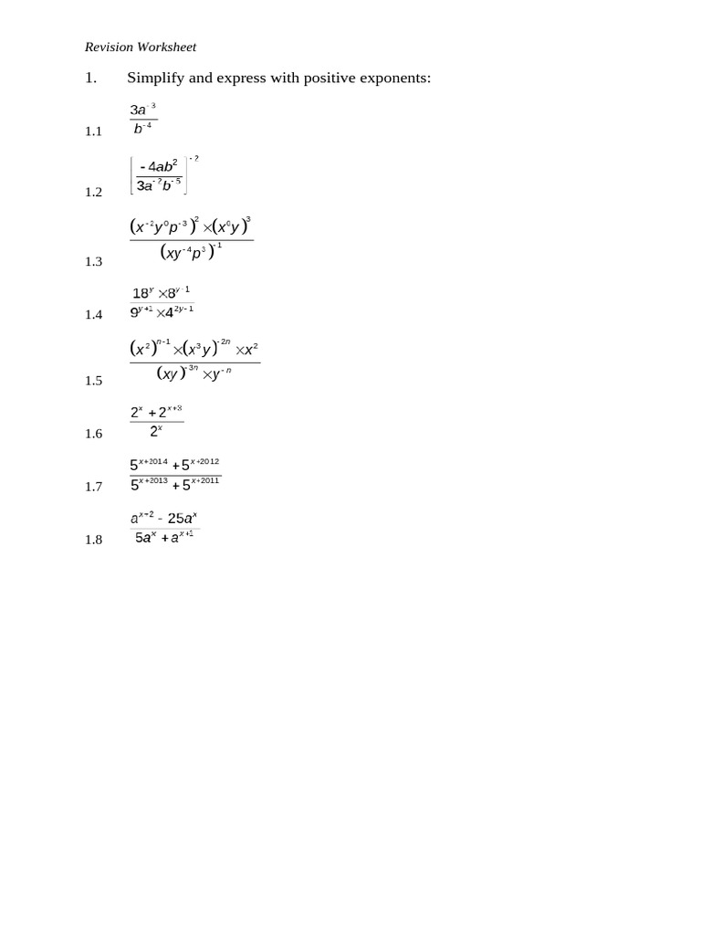Exponents grade 10 | PDF