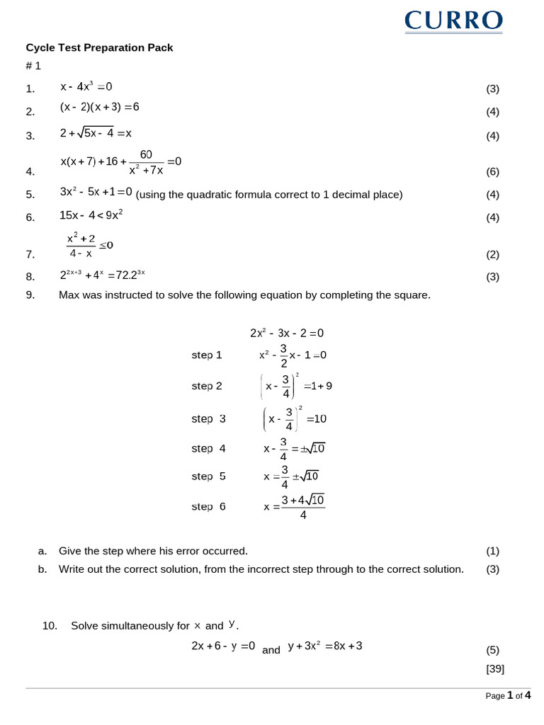 Grade 11 Cycle Test Prep #1 | PDF | Quadratic Equation | Elementary ...