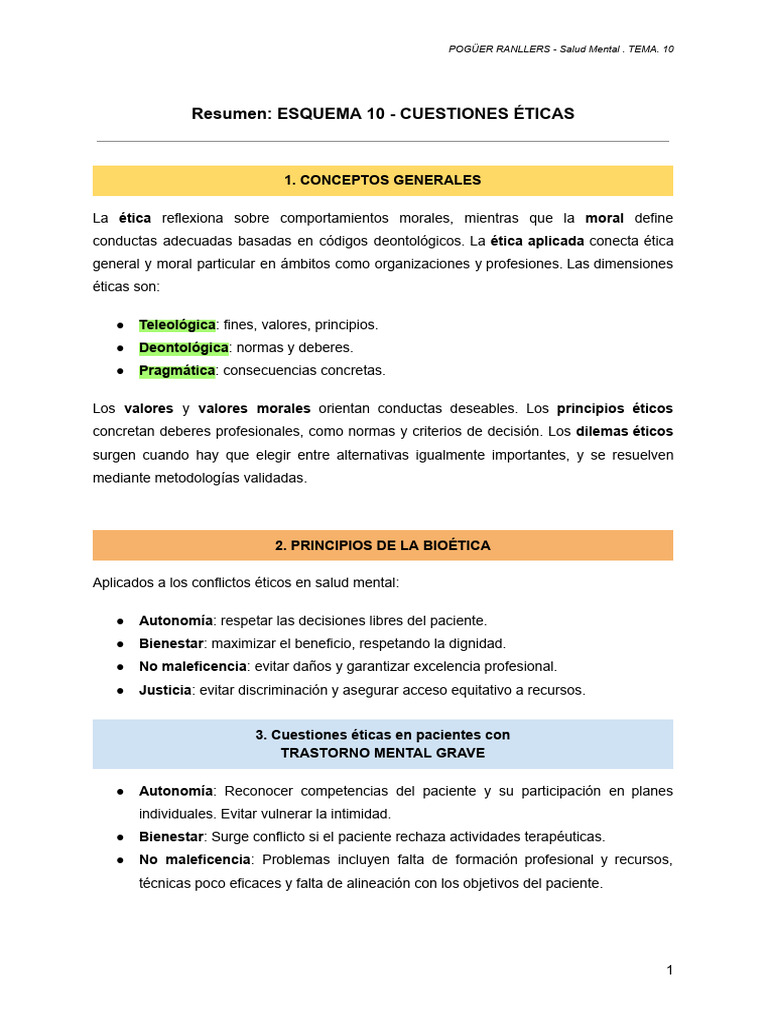 Esquema 10 PR | PDF | Salud mental | Bioética