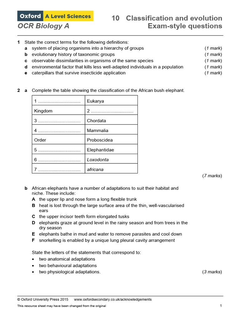 Classification and Evolution Quesiotns | PDF | Nucleic Acid Sequence ...