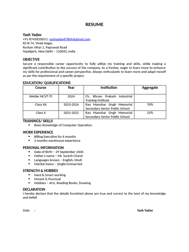 Resume: Yash Yadav | PDF