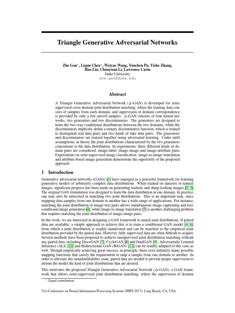 NIPS 2017 Triangle Generative Adversarial Networks Paper | PDF | Statistical Classification ...