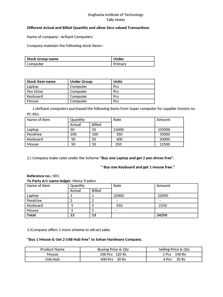 Actual and Billed Quantity and allow Zero valued Transactions | PDF
