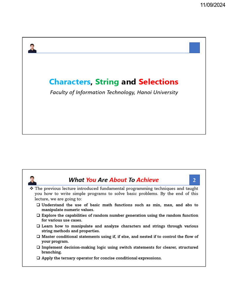 Day 03 - Characters, String and Selections (2) | PDF | Boolean Data Type | Mathematics