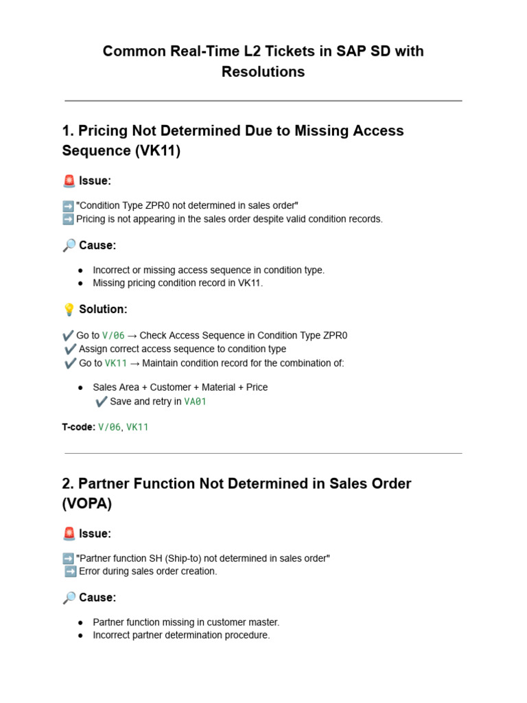 Real-Time L2 Tickets in SAP SD With Solutions | PDF | Computing | Information Technology