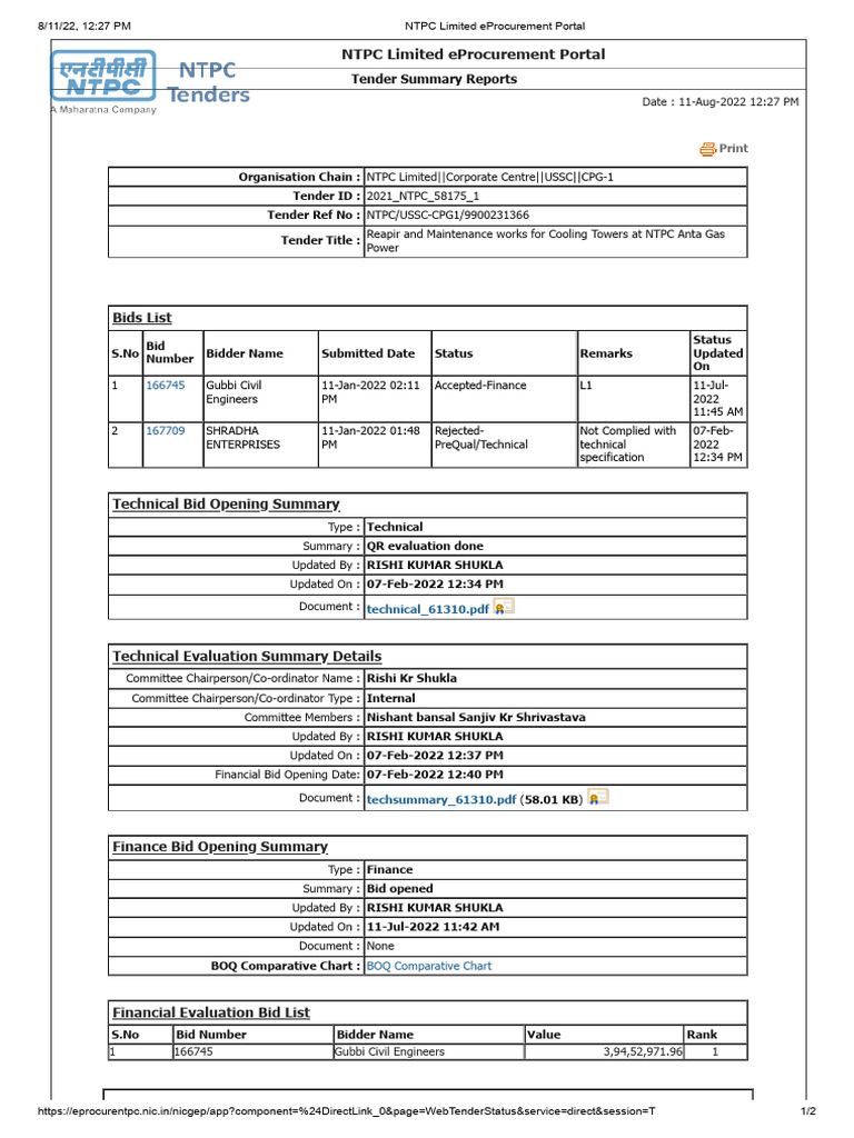 Price Bid NTPC Limited Eprocurement Portal | PDF